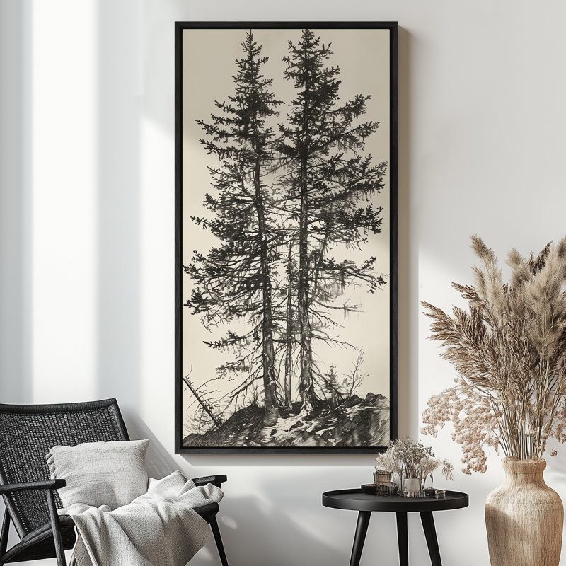 wall26 Vintage Twin Trees in Nature Landscape Modern Rustic Artwork - Extra Large Framed Wall ...